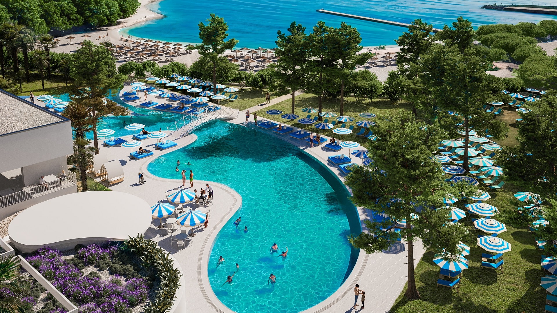 Hotel Pool Ivan mit Blick auf die Adriaküste, Sommerurlaub in Šibenik